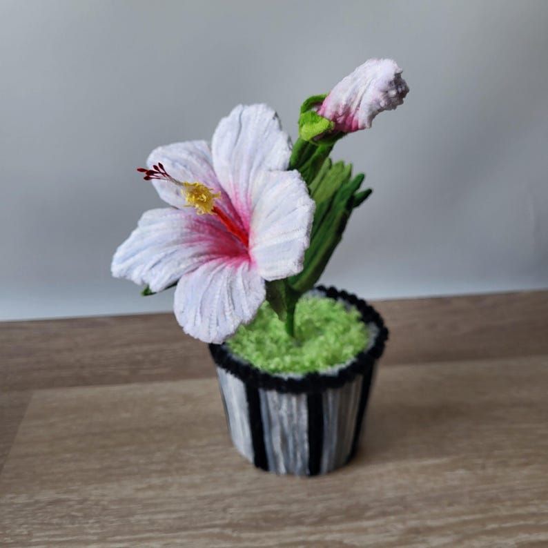 Handcrafted Chenille Stem Hibiscus Flower Pot | Customizable Floral ...