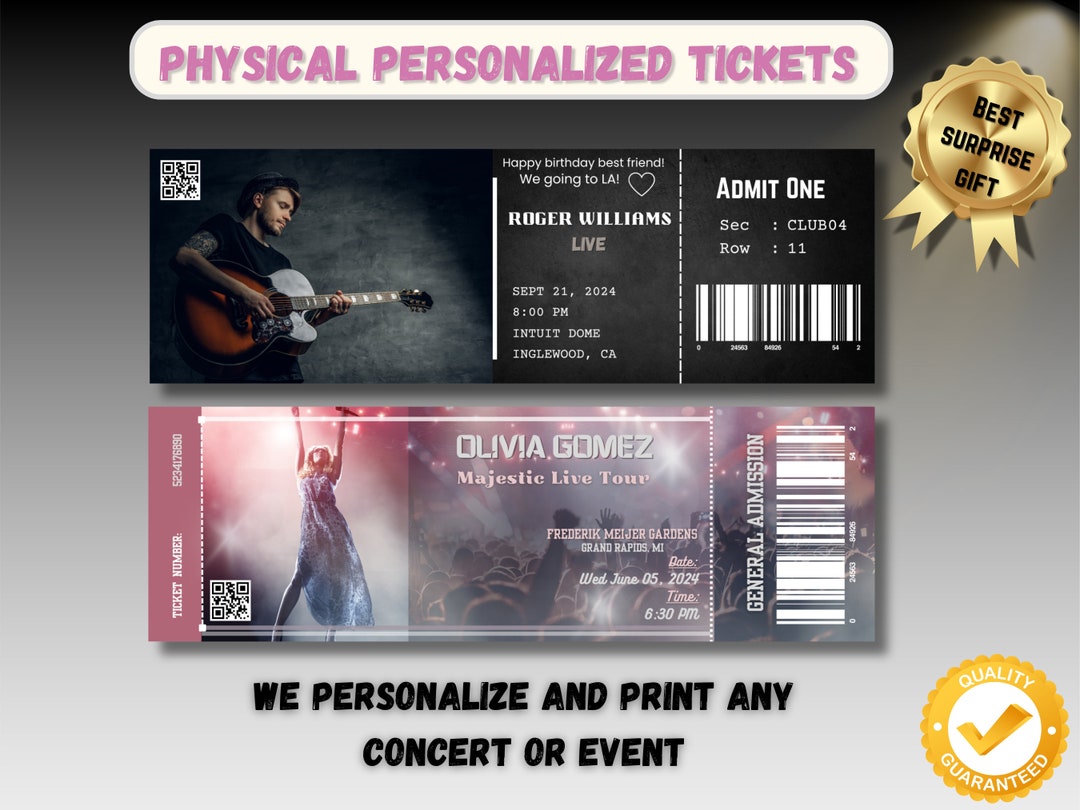 Custom Printed Concert Ticket Personalized Physical Keepsake Ticket ...