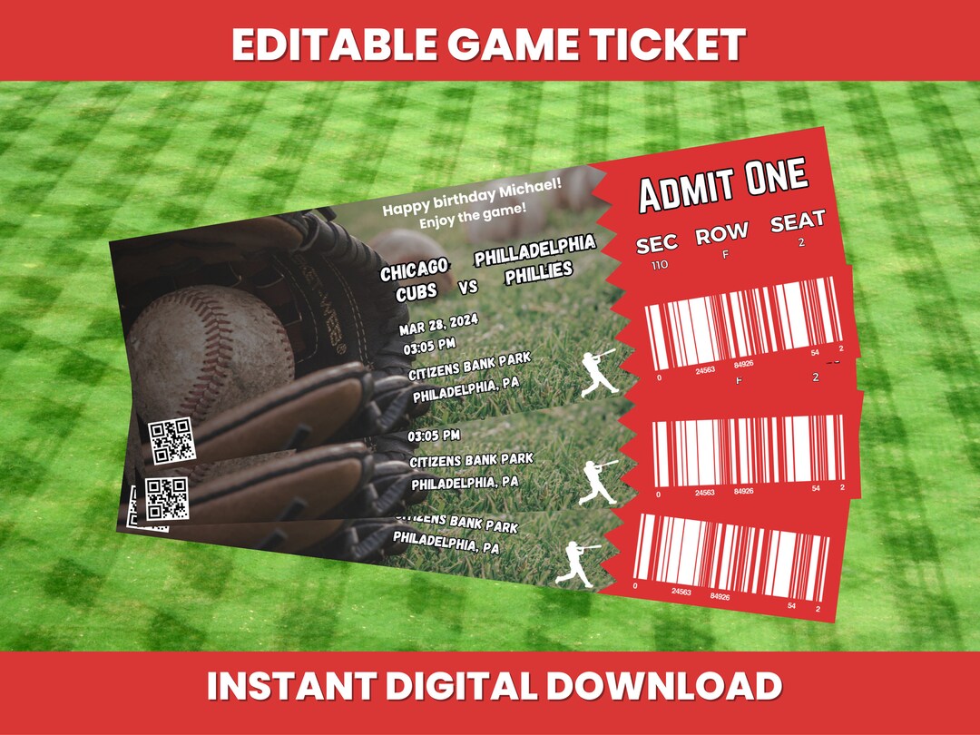 Instant Download Baseball Ticket Game Template, Baseball Invitation ...