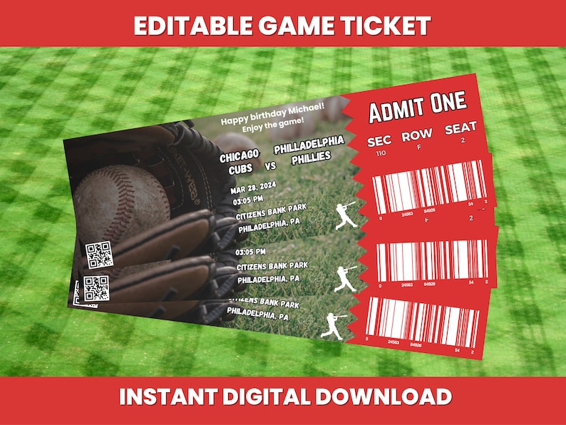 Instant Download, Phillies Ticket Game, Baseball Ticket, Phillies ...