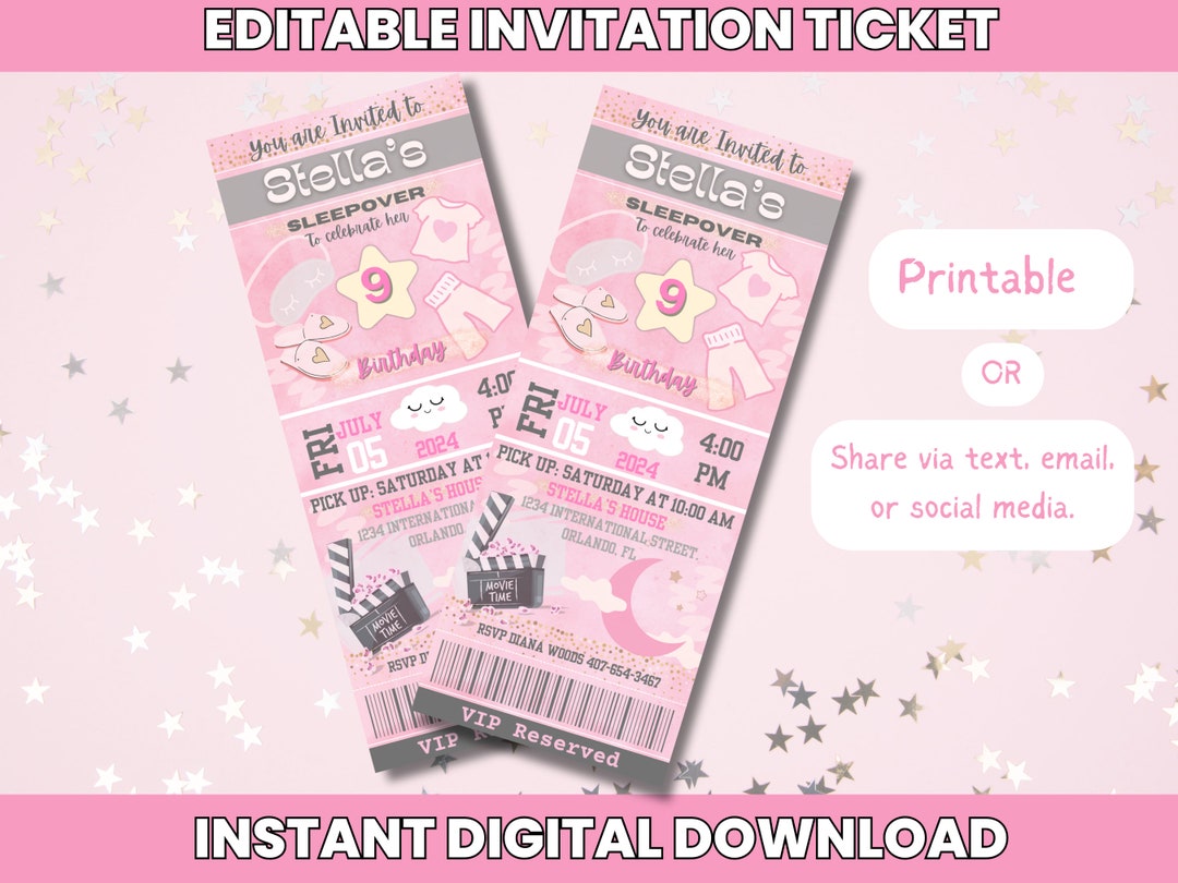 Instant Download Editable Sleepover Invitation Template DIY Sleepover ...