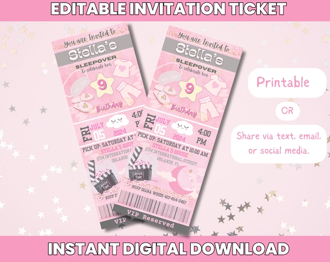 Instant Download Editable Sleepover Invitation Template DIY Sleepover ...