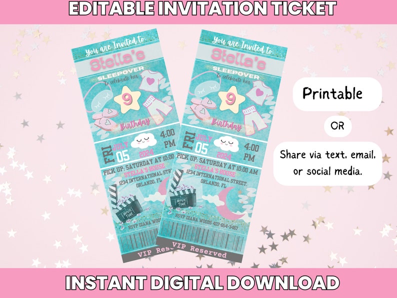 Editable Sleepover Invitation Template: Girls Slumber Party (digital ...