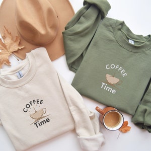 Embroidered Coffee Time Sweater, Coffee Lover Sweater, Coffee Mug ...