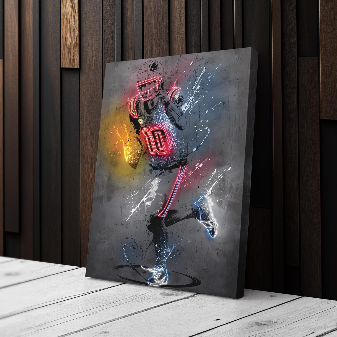 Drake Maye Poster Neon Splash New England Patriots NFL Framed Canvas ...