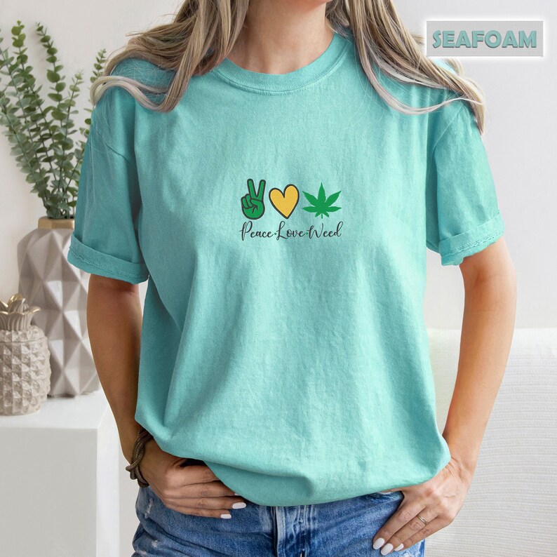 Embroidered Peace Love Cannabis Sweatshirt, Marijuana Shirts ,weed Leaf ...