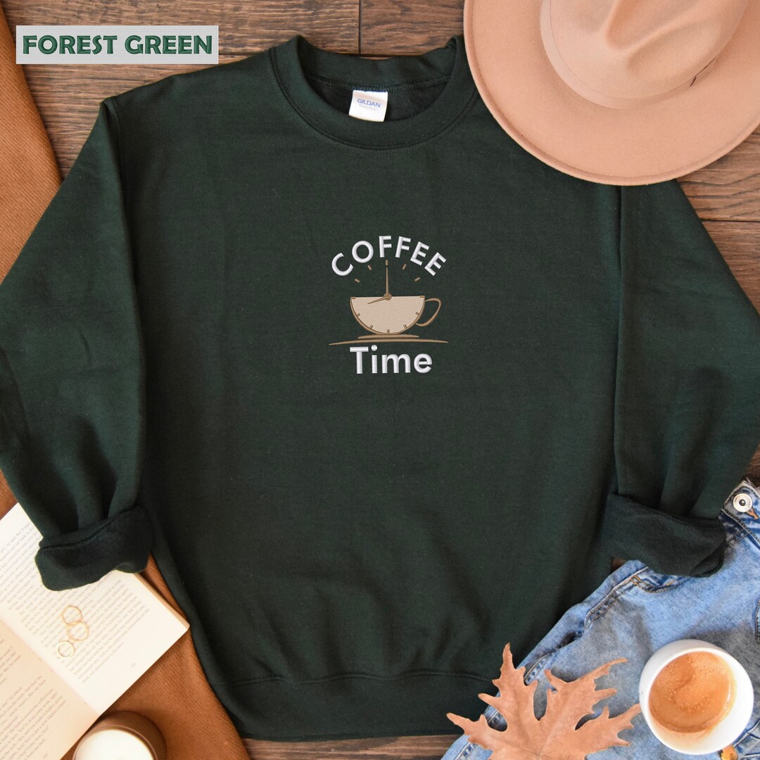 Embroidered Coffee Time Sweater, Coffee Lover Sweater, Coffee Mug ...