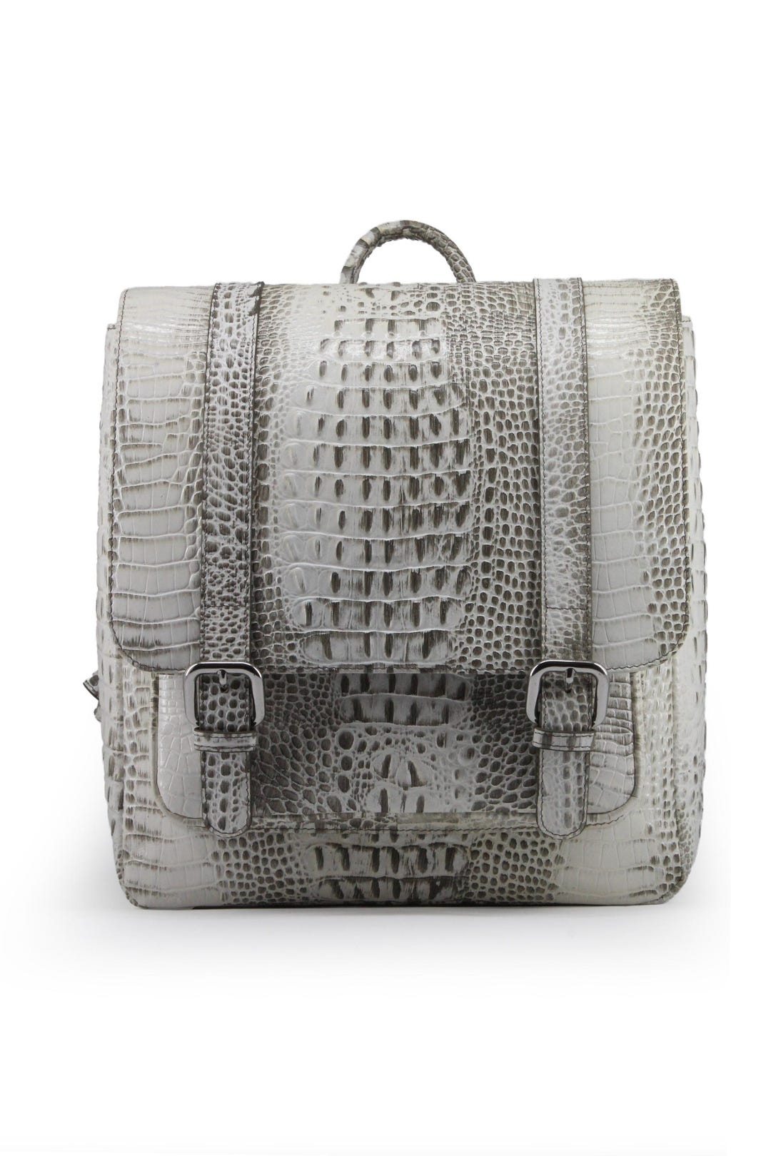 White Croc Embossed Leather Backpack for Women | Designer Croc Printed ...