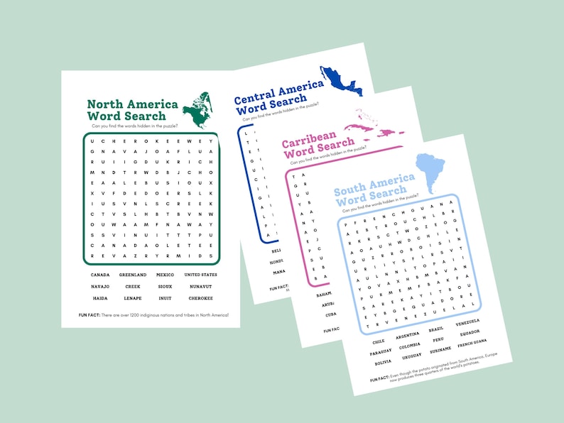 20 World Geography Word Searches - Printable Activities - Etsy