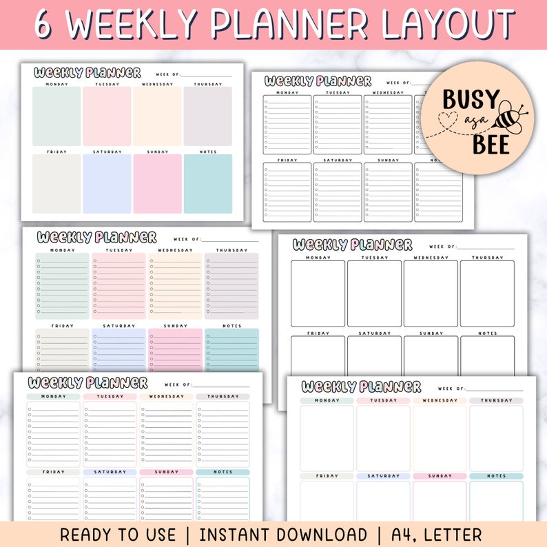 2024 Weekly Planner Printable Landscape, Colorful Weekly Schedule, Week ...