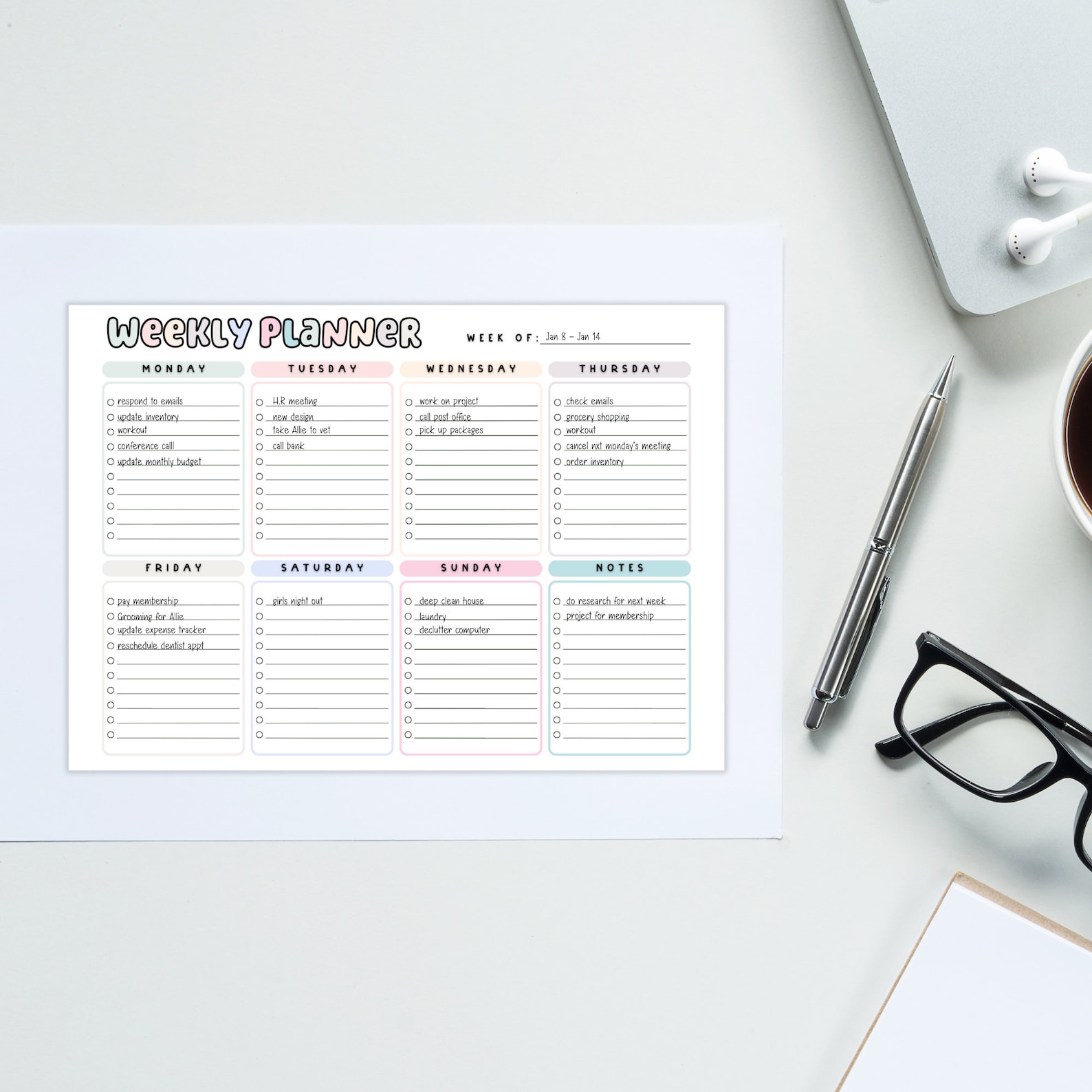 2024 Weekly Planner Printable Landscape, Colorful Weekly Schedule, Week ...