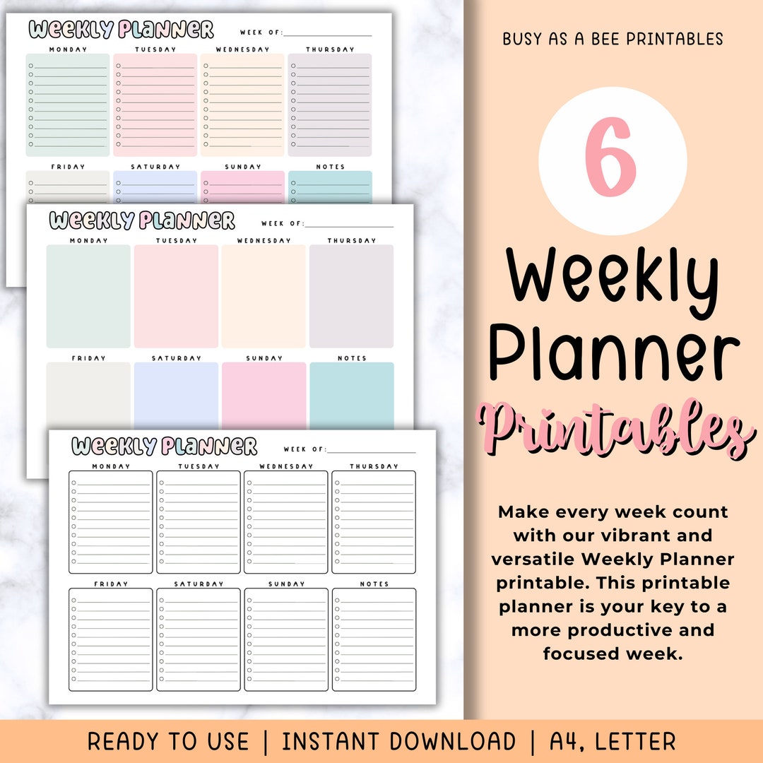 2024 Weekly Planner Printable Landscape, Colorful Weekly Schedule, Week ...