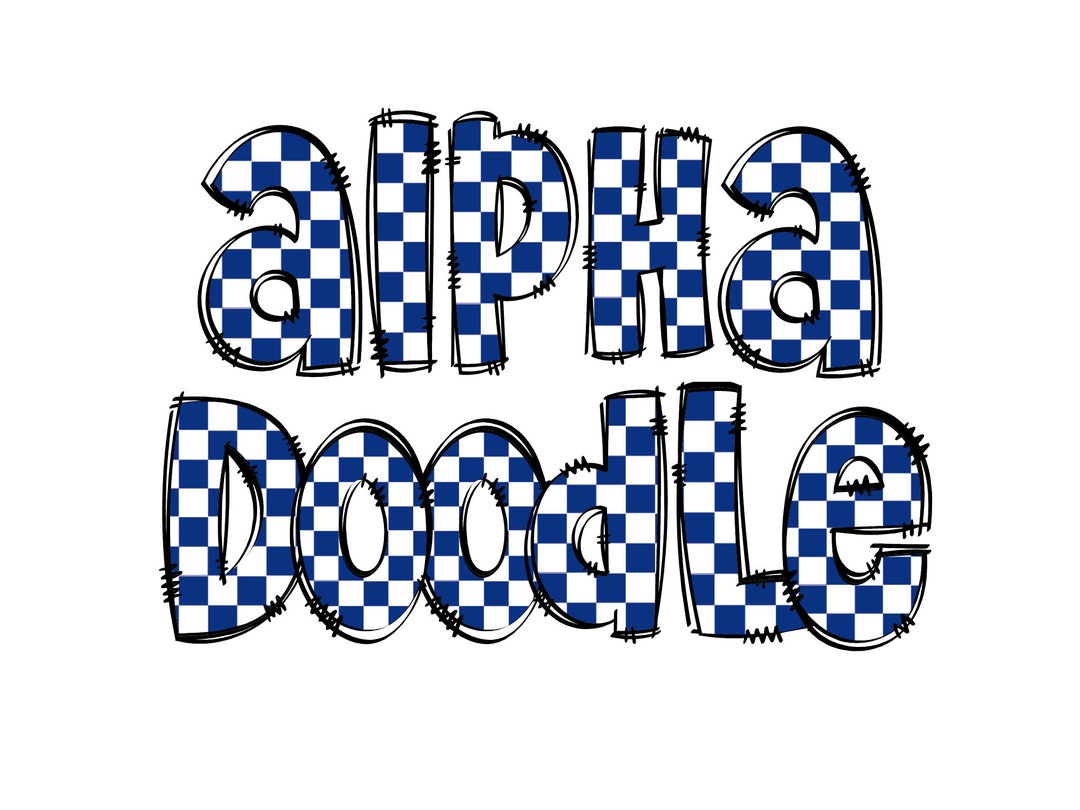 Navy Blue Checkered Alphabet, Checkered Font, Doodle Letters ...