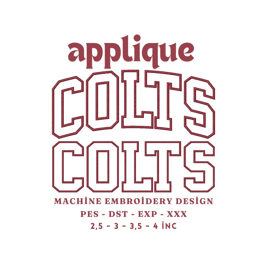 Colts Applique Embroidery Design, Arched & Straight Varsity Font ...
