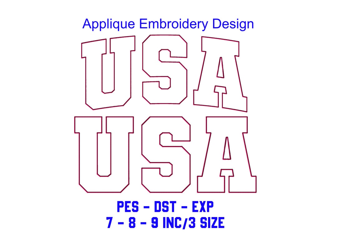 USA Applique Embroidery Design, Varsity Applique, Varsity Embroidery ...