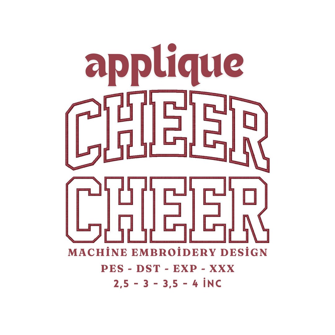 Cheer Applique Embroidery Design, Arched & Straight Varsity Font ...