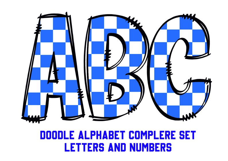 Blue Checkered Alphabet, Checkered Font, Doodle Letters, Sublimation ...