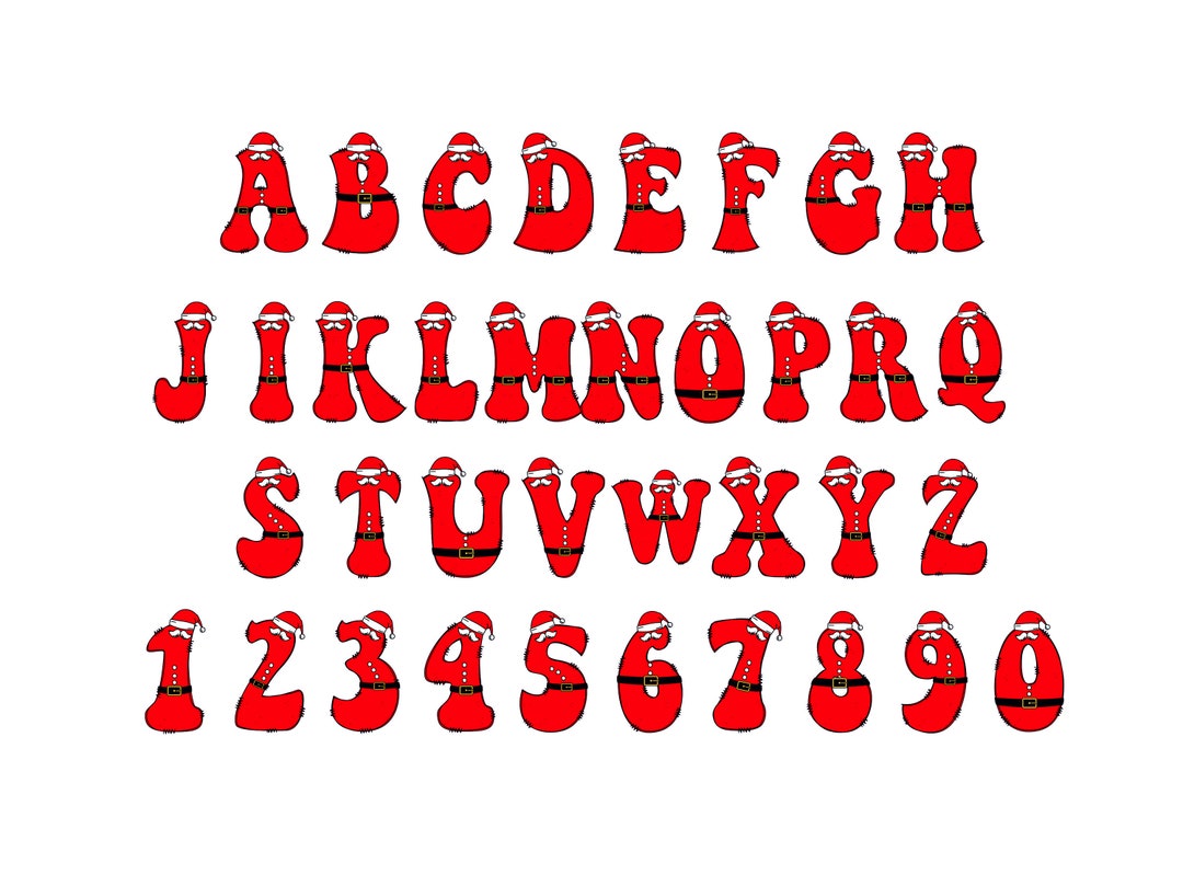 Christmas Font, Santa Doodle Letters Alphabet PNG Hand Drawn Upper Case ...