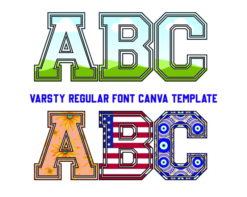 Doodle Alphabet Letters, Custom Varsity Text, Varsity Canva Template ...