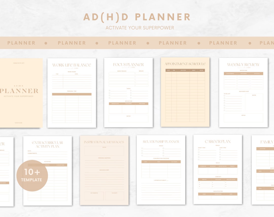 Editable Adhd Planner Canva Template Nude Clean Girl Aesthetic