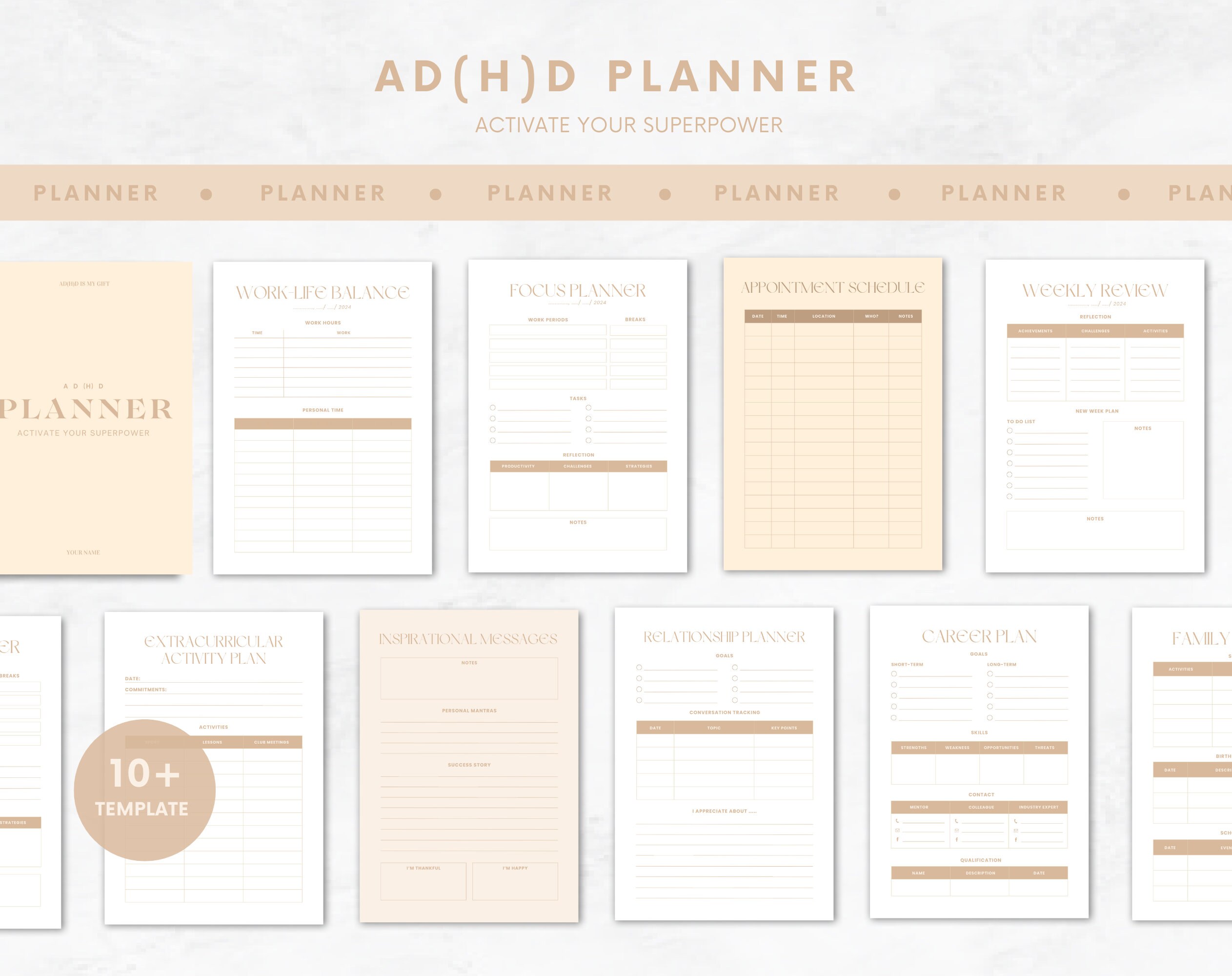 Editable ADHD Planner Canva Template Nude Clean Girl Aesthetic Planner ...