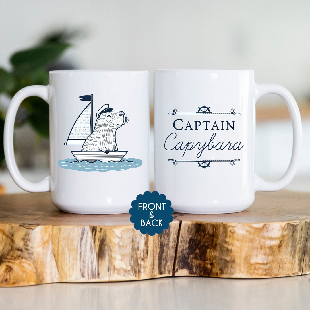 Captain Capybara Nautical Coffee Mug, Ocean & Sailboat Themed Cup, Cute ...