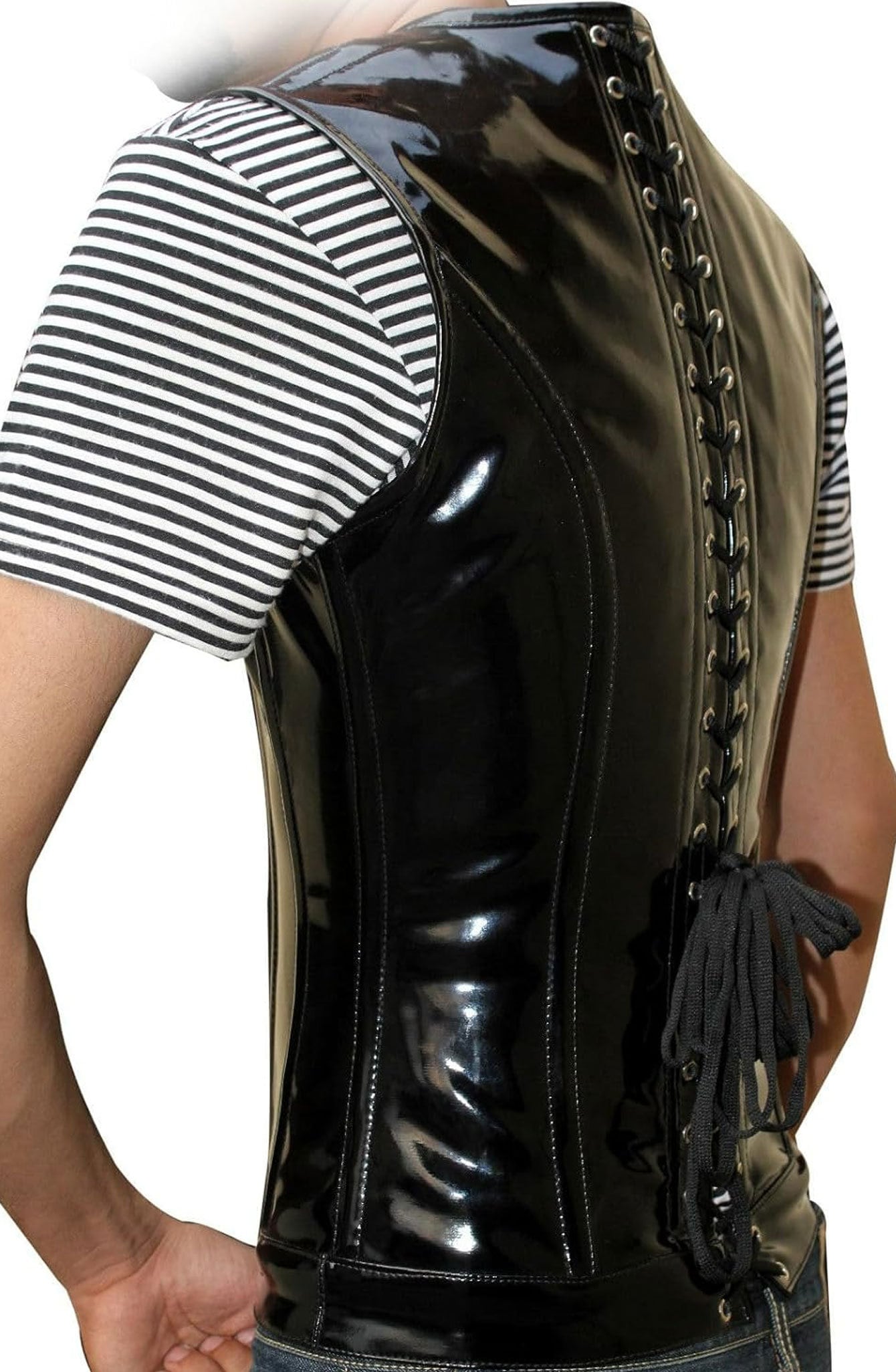 Men PVC Corset Vest Lace up Steel Boned Bluff Gay Club Waist Cincher ...