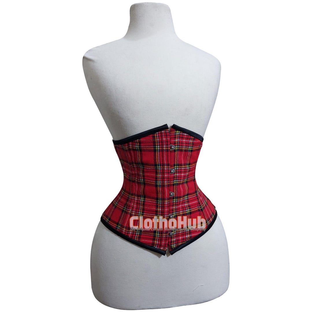 Red Tartan Underbust Corset: Steel Boned Scottish Paisley Waist Trainer ...