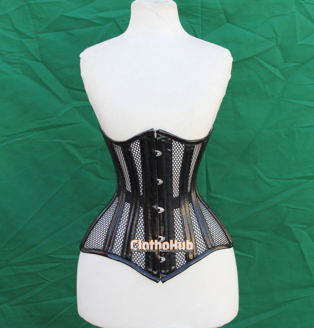 PVC Mesh Corset Lace-up Under Bust Corset Top Drawer Heavy Duty Steel ...