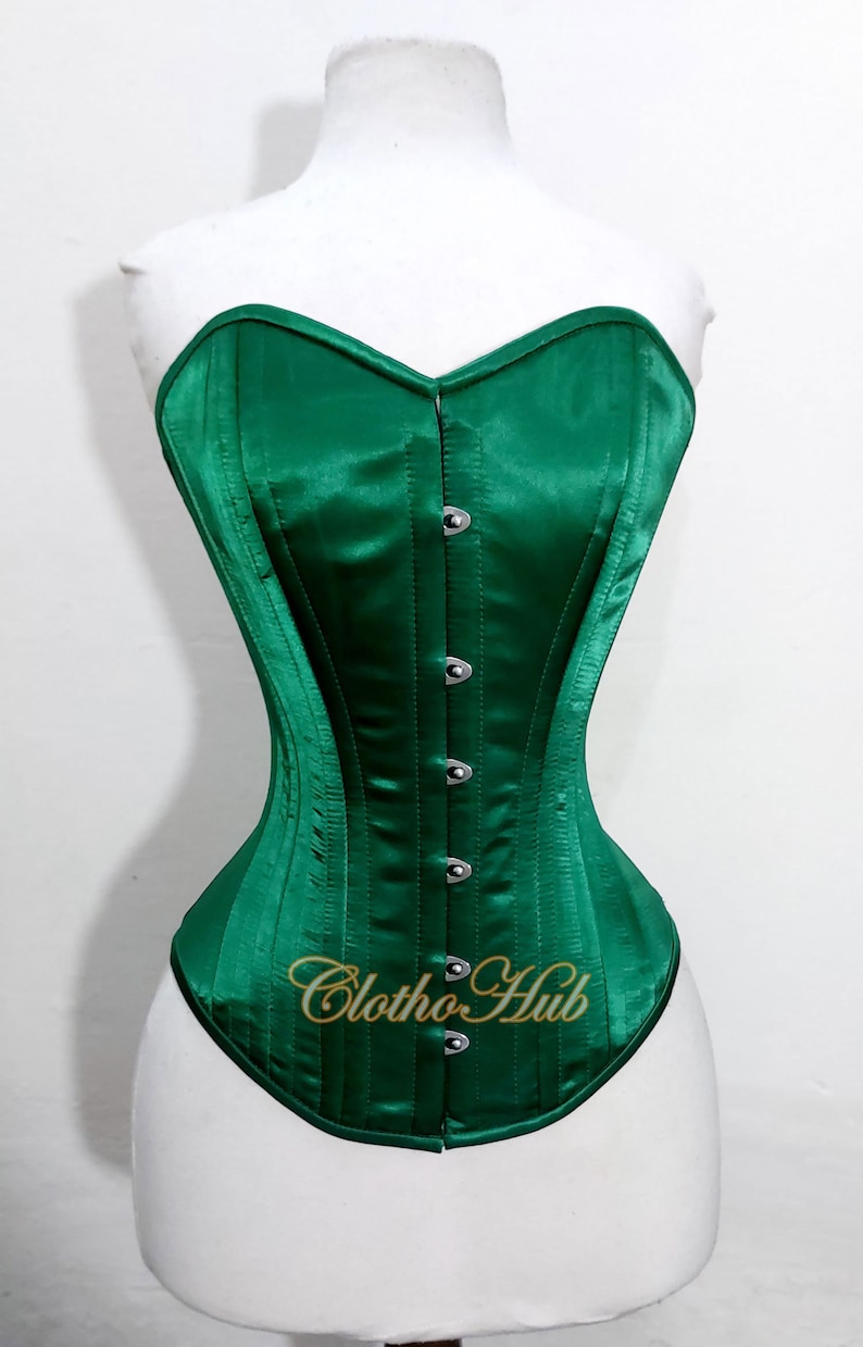 Dark Green Satin Overbust Corset: Steel-boned Lace-up Waist Trainer - Etsy