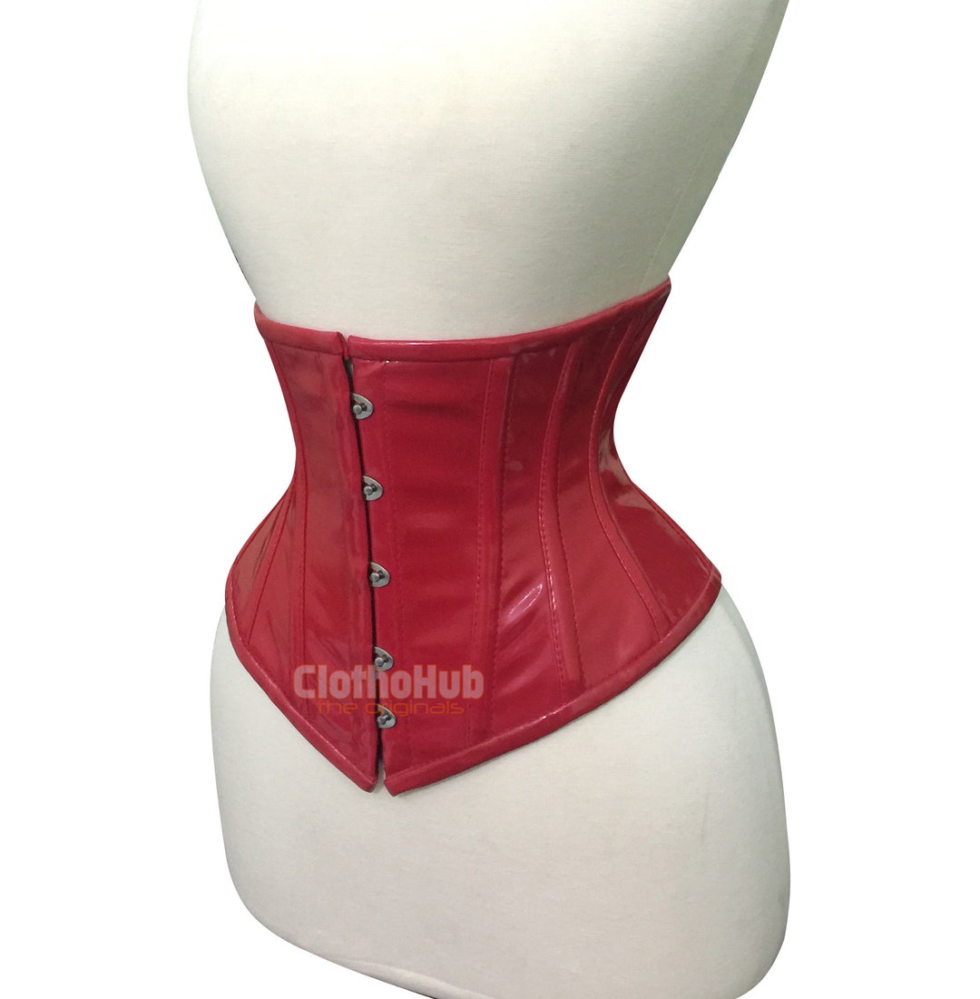 Heavy Duty Underbust Corset Red PVC Waist Trainer Waspie Steel Boned ...