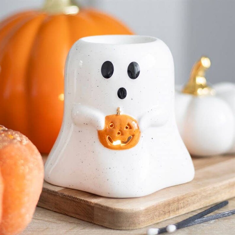 Ghost Shaped Halloween Oil/wax Tea Light Burner With Pumpkin - Etsy
