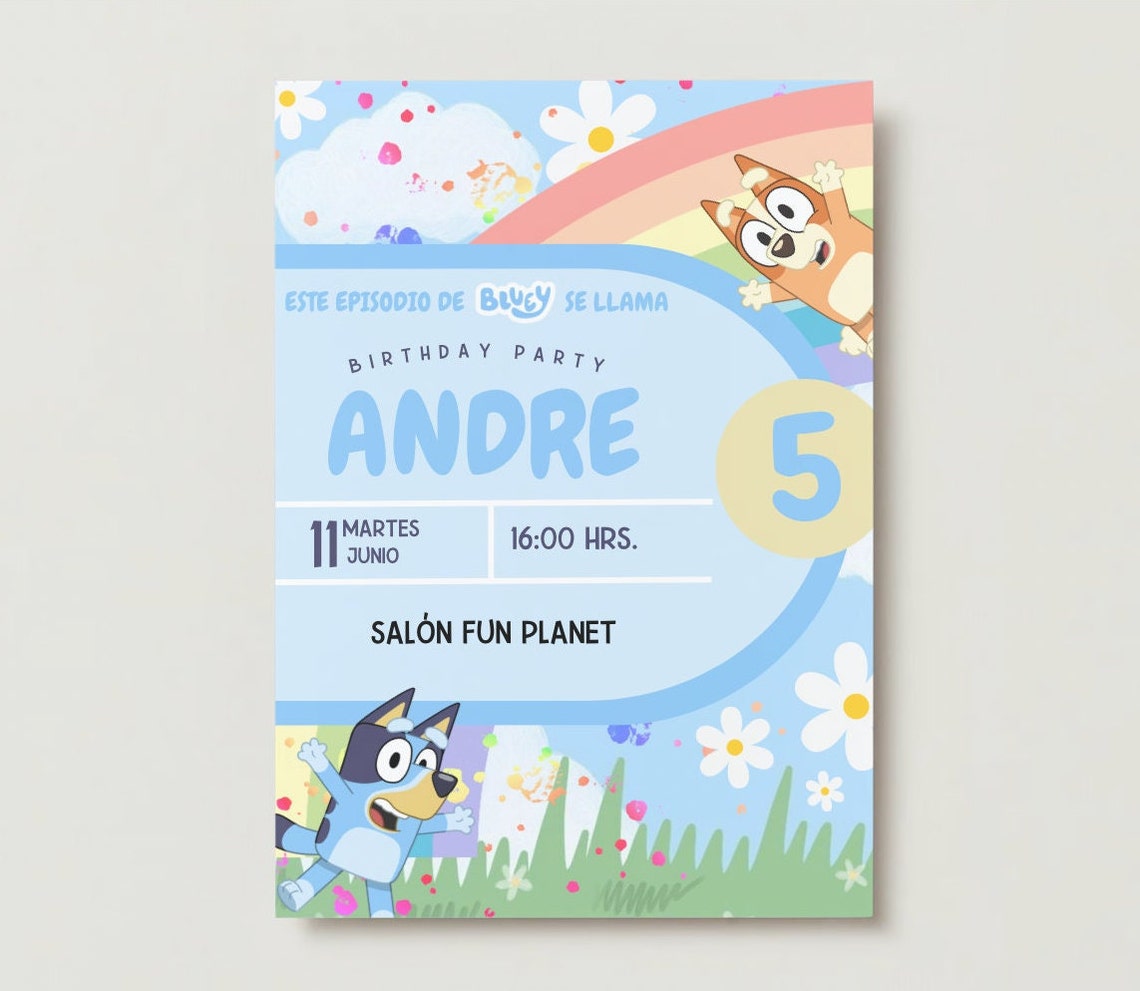 Invitación de bluey para cumpleaños, Plantilla editable de invitación ...