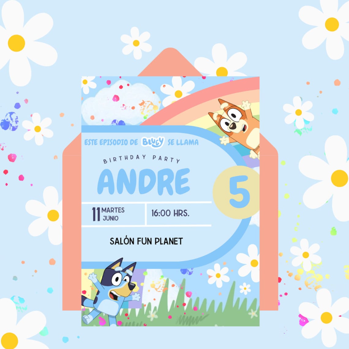 Invitación de bluey para cumpleaños, Plantilla editable de invitación ...