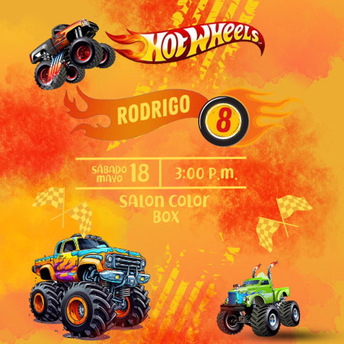 Hot Wheels Birthday Invitation, Editable Hot Wheels Monster Trucks ...