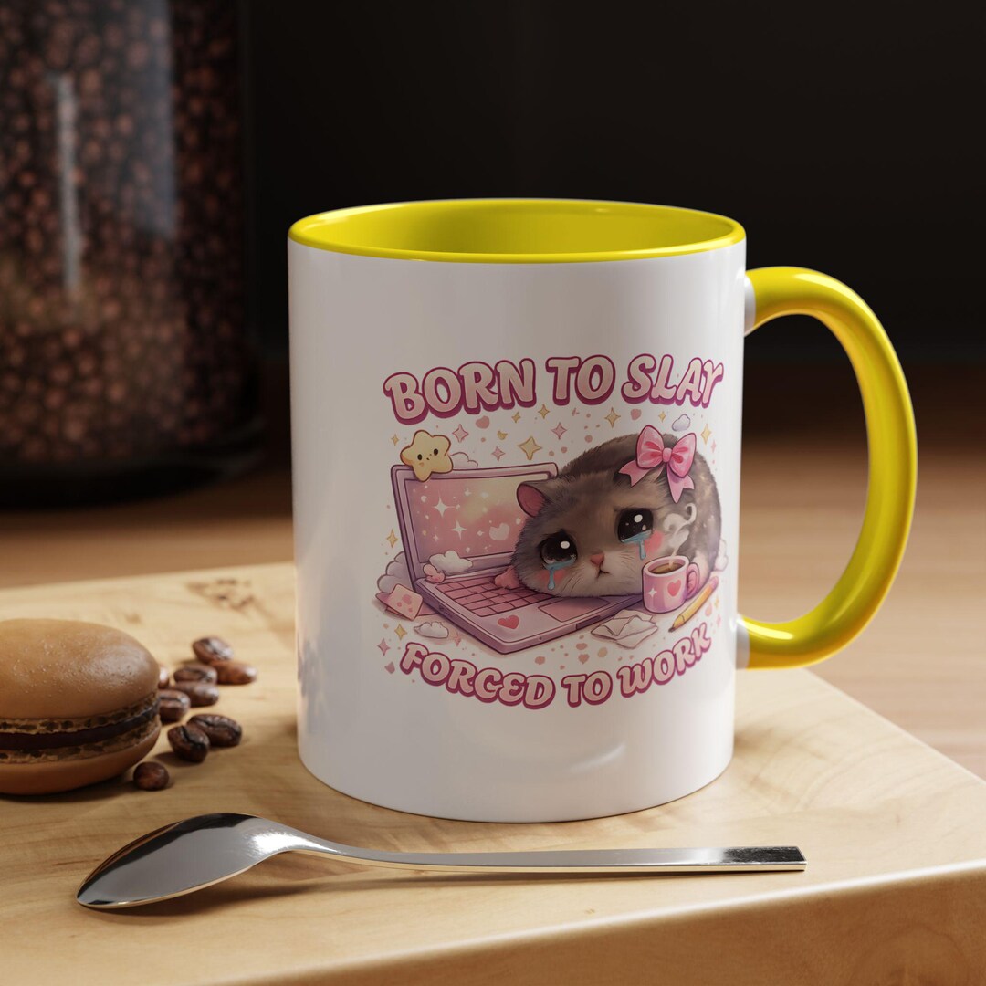 Funny Work Mug for Women, Born to Slay Forced to Work Accent Mug ...