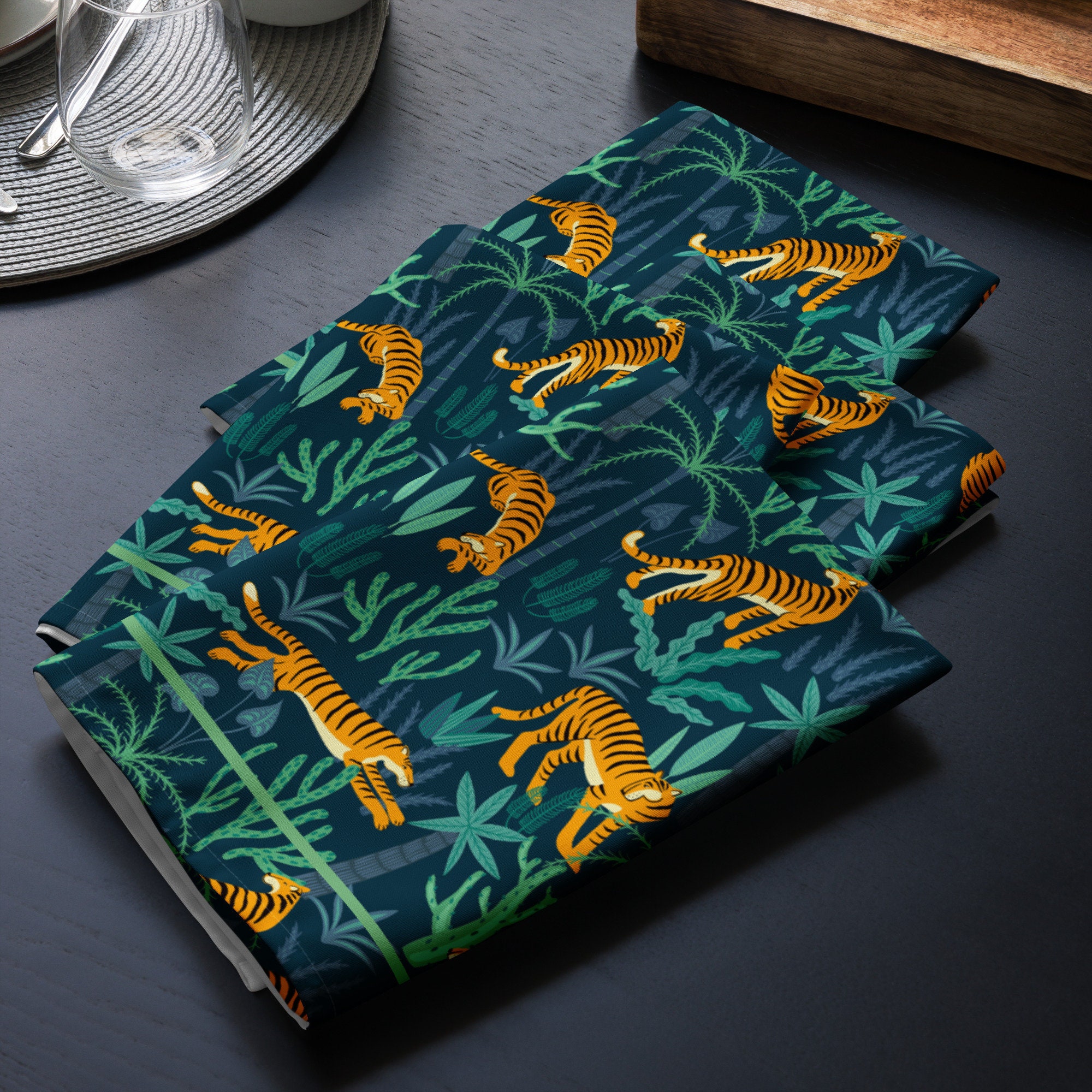 Boho Tigers Dinner Napkins set of 4 Boho Decoupage Tiger Cloth Napkins ...