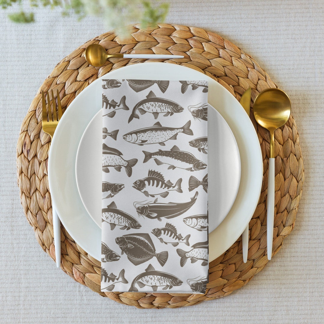 Cloth Napkin Set 4 Neutral Fish Cloth Dinner Napkin Set, Fishermans ...