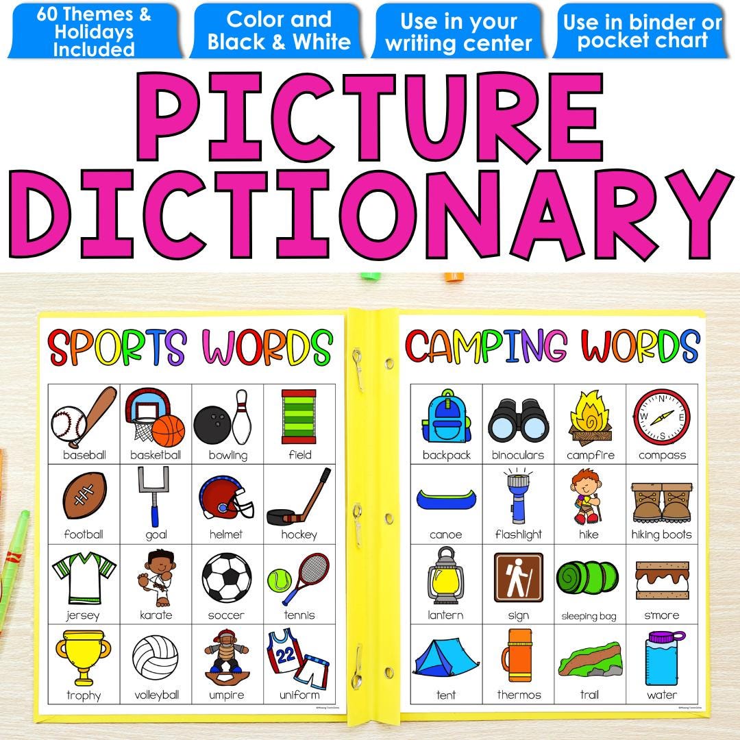Visual Word Bank & Picture Dictionary for Writing Centers | 60 Themed ...