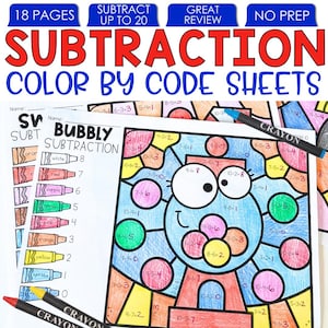 Subtraction Color by Number Worksheets | Fun Math Facts Practice - Etsy