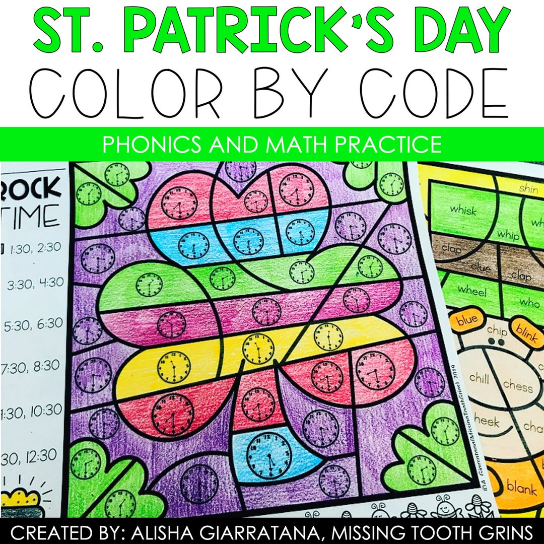 St. Patrick's Day Color by Code Sheets - Etsy