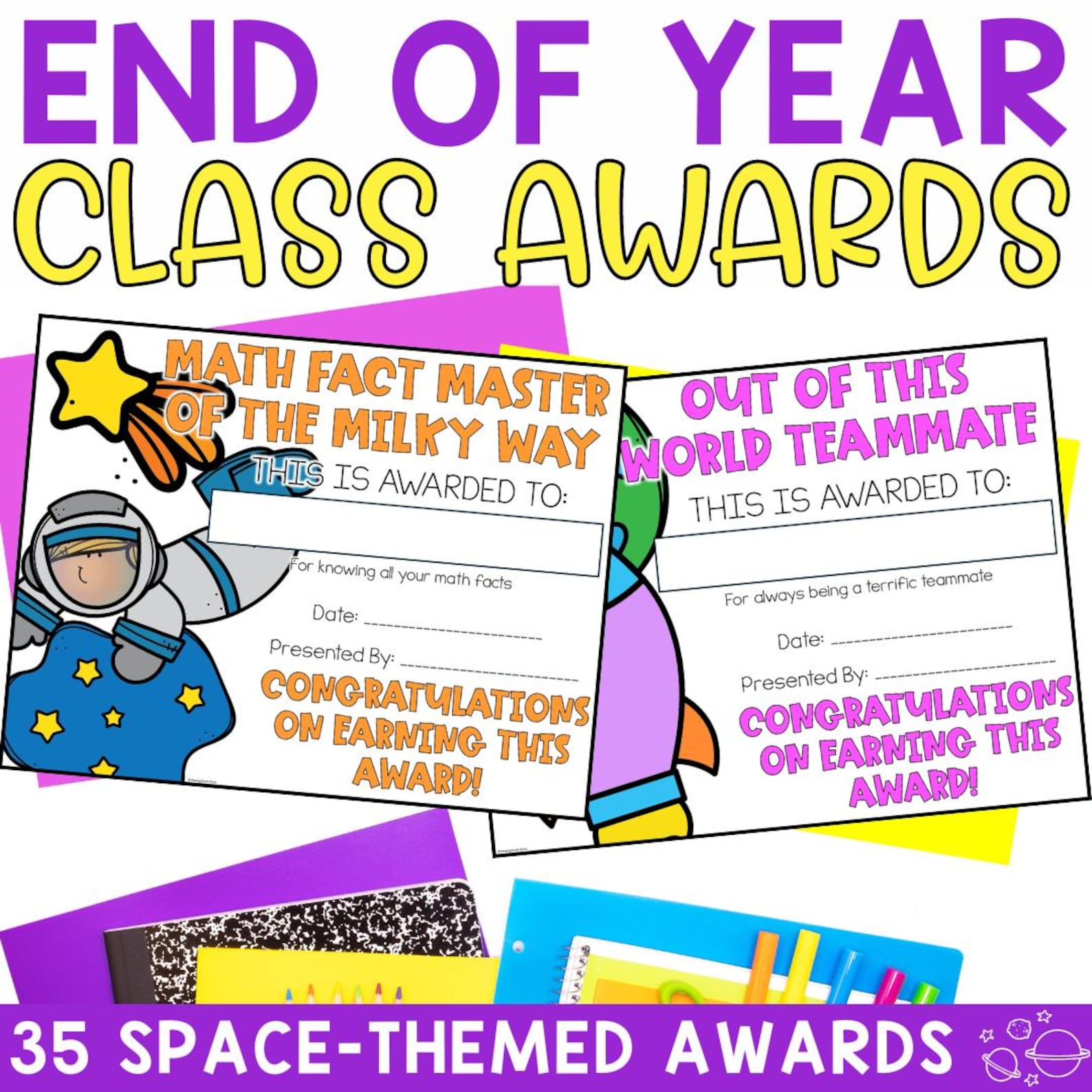Space-themed Classroom Awards | End of Year Student Certificates ...
