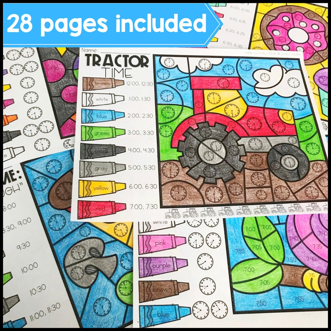 Telling Time Color by Number Worksheets, Math Coloring Pages, Color by ...