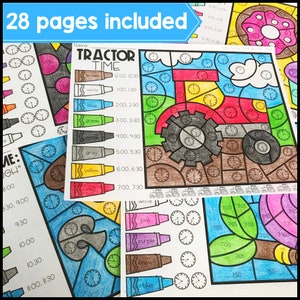 Telling Time Color by Number Worksheets, Math Coloring Pages, Color by ...
