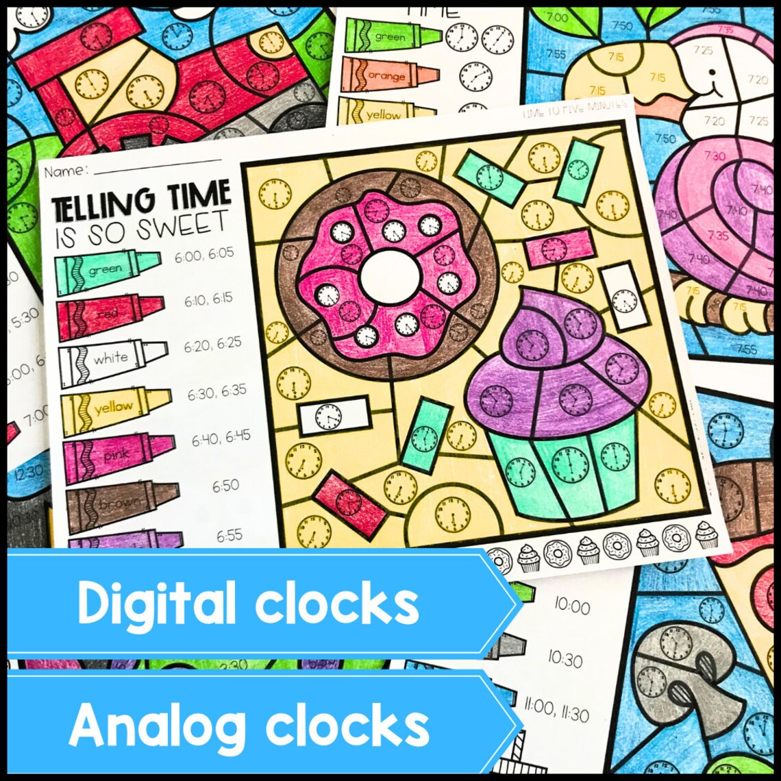 Telling Time Color by Number Worksheets, Math Coloring Pages, Color by ...