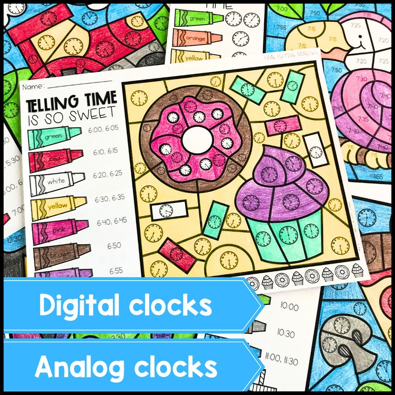 Telling Time Color by Number Worksheets, Math Coloring Pages, Color by ...