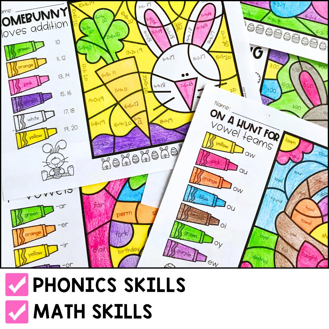 Easter Color by Code | Math & Phonics Fun for Kindergarten, 1st Grade ...