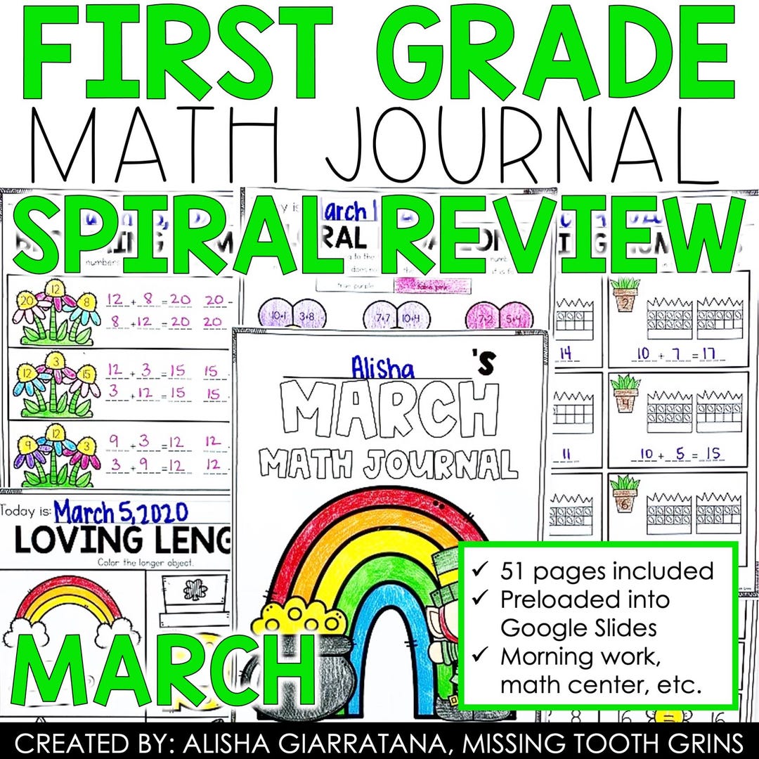 March Math Journal and Worksheets | Daily 1st Grade Math Review - Etsy