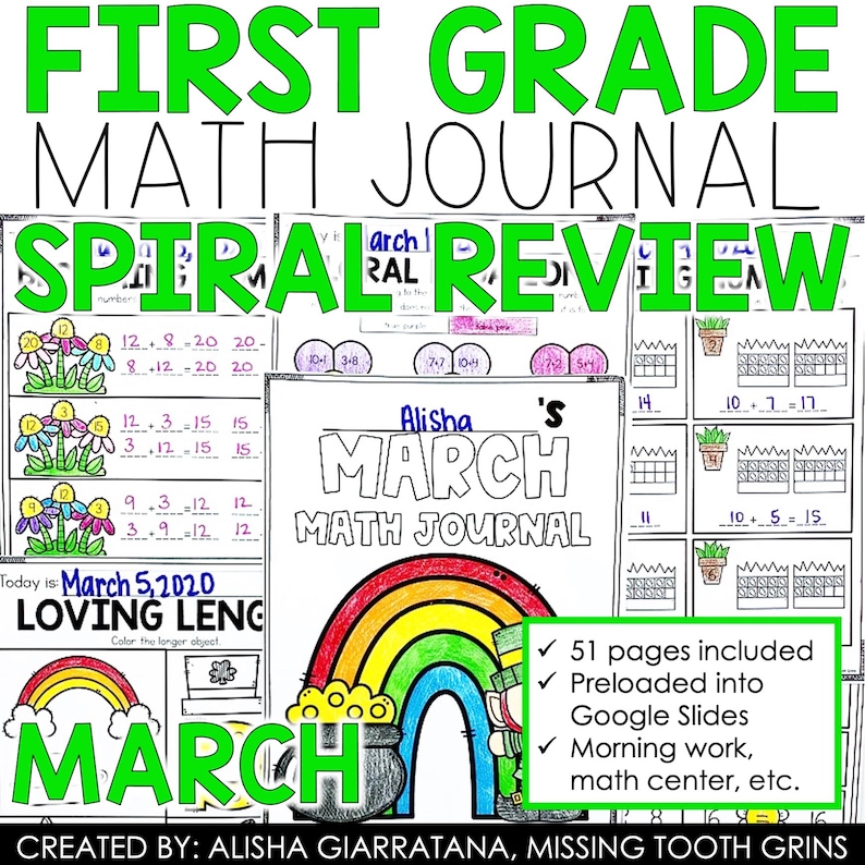 March Math Journal and Worksheets | Daily 1st Grade Math Review - Etsy