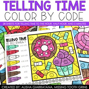 Telling Time Color by Number Worksheets, Math Coloring Pages, Color by ...